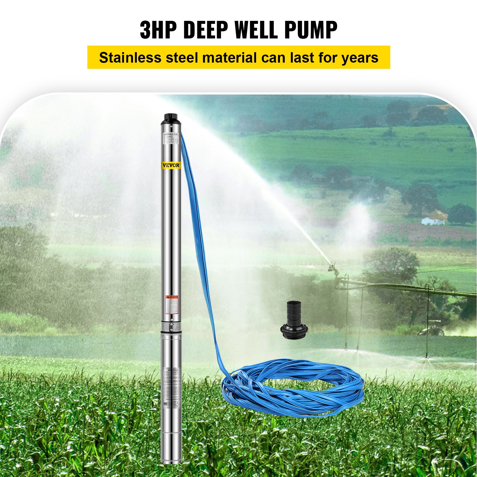 VEVOR Well Pump 3 HP, Submersible Well Pump 220V, Stainless Steel Deep ...