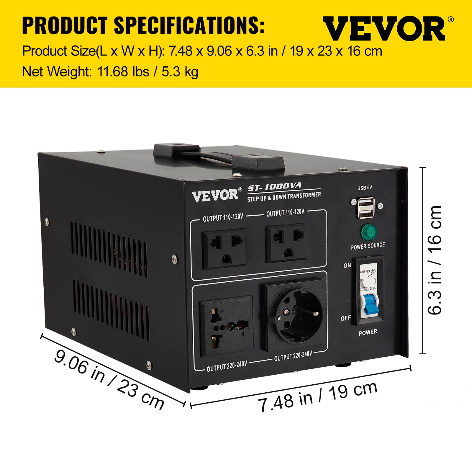 VEVOR Voltage Converter Transformer,1000W Heavy Duty Step Up/Down ...
