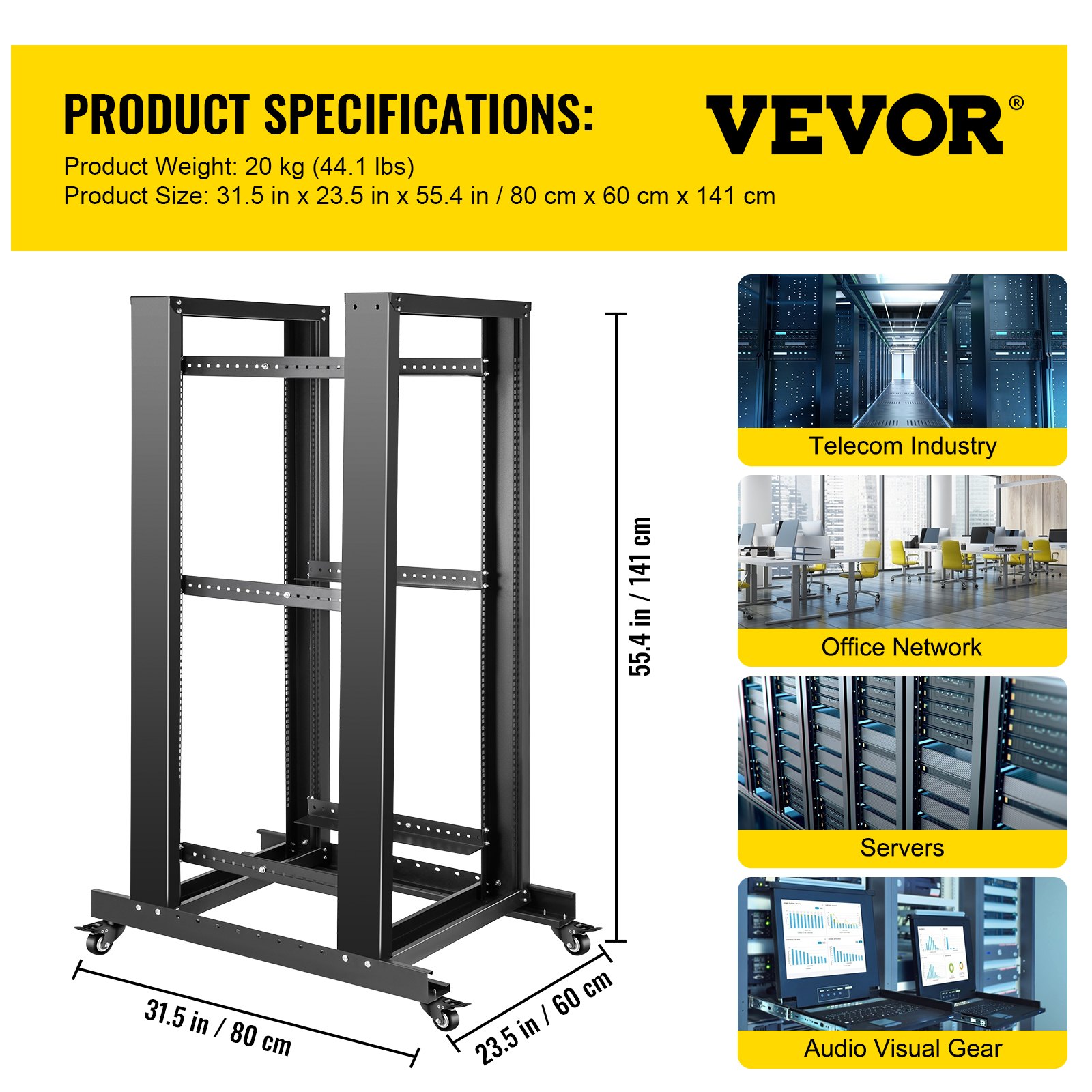 VEVOR Open Frame Server Rack Network Server Rack 27U 4 Post 19" Steel ...