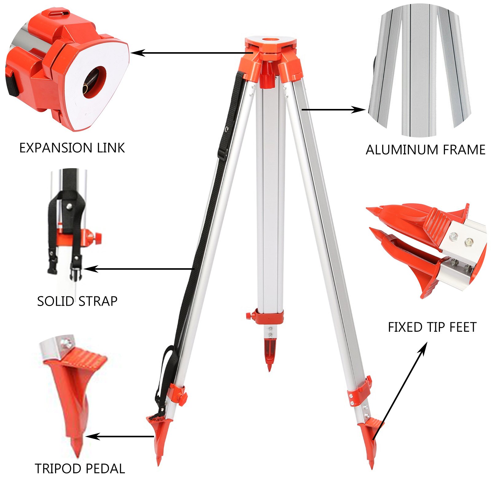 VEVOR 1.65M Aluminum Tripod+5M 5 Section Dumpy Laser Level Staff for ...
