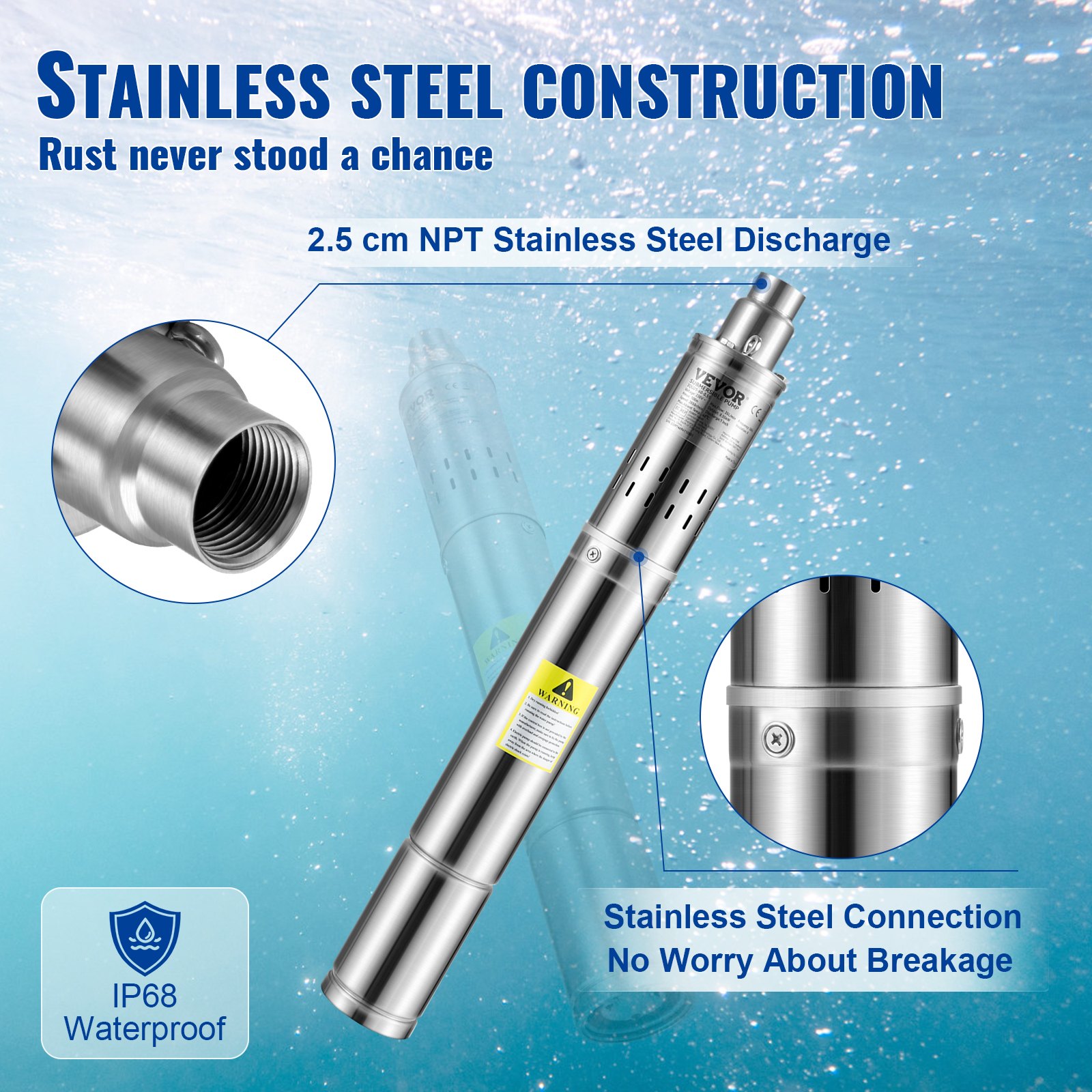 VEVOR VEVOR Deep Well Submersible Pump, 550W 230V/50Hz, 35L/min 108 m ...