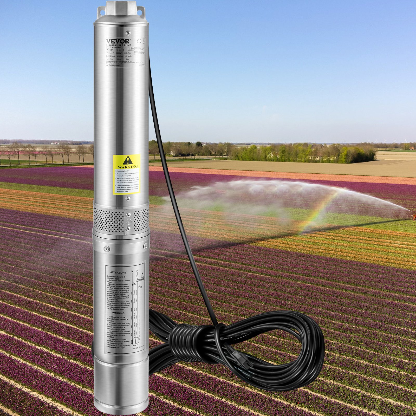 VEVOR Deep Well Submersible Pump, 3HP/2200W 230V/60Hz, 37GPM Flow 640 ...