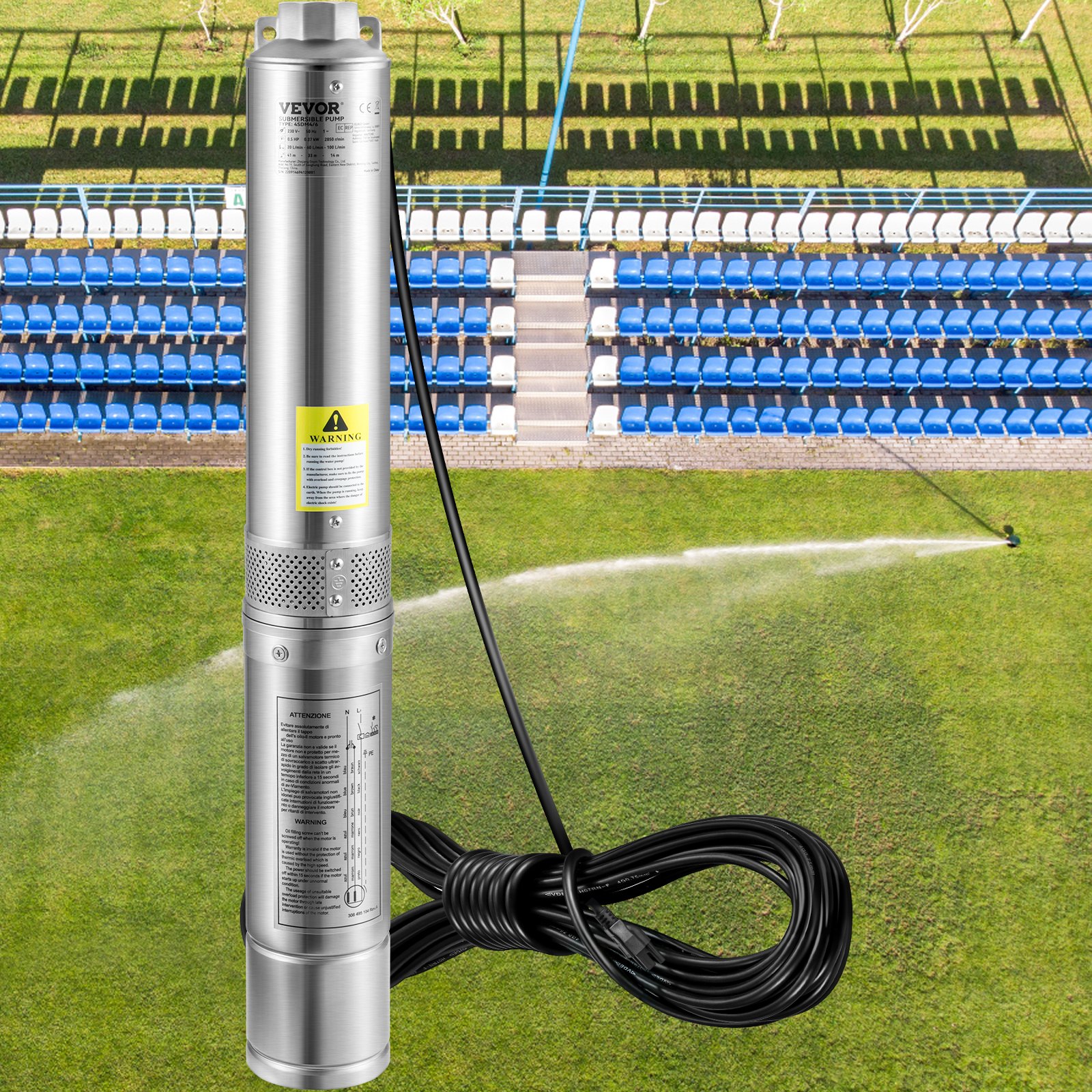 VEVOR Deep Well Submersible Pump, 0.5HP 230V/60Hz, 28gpm 167ft Head ...