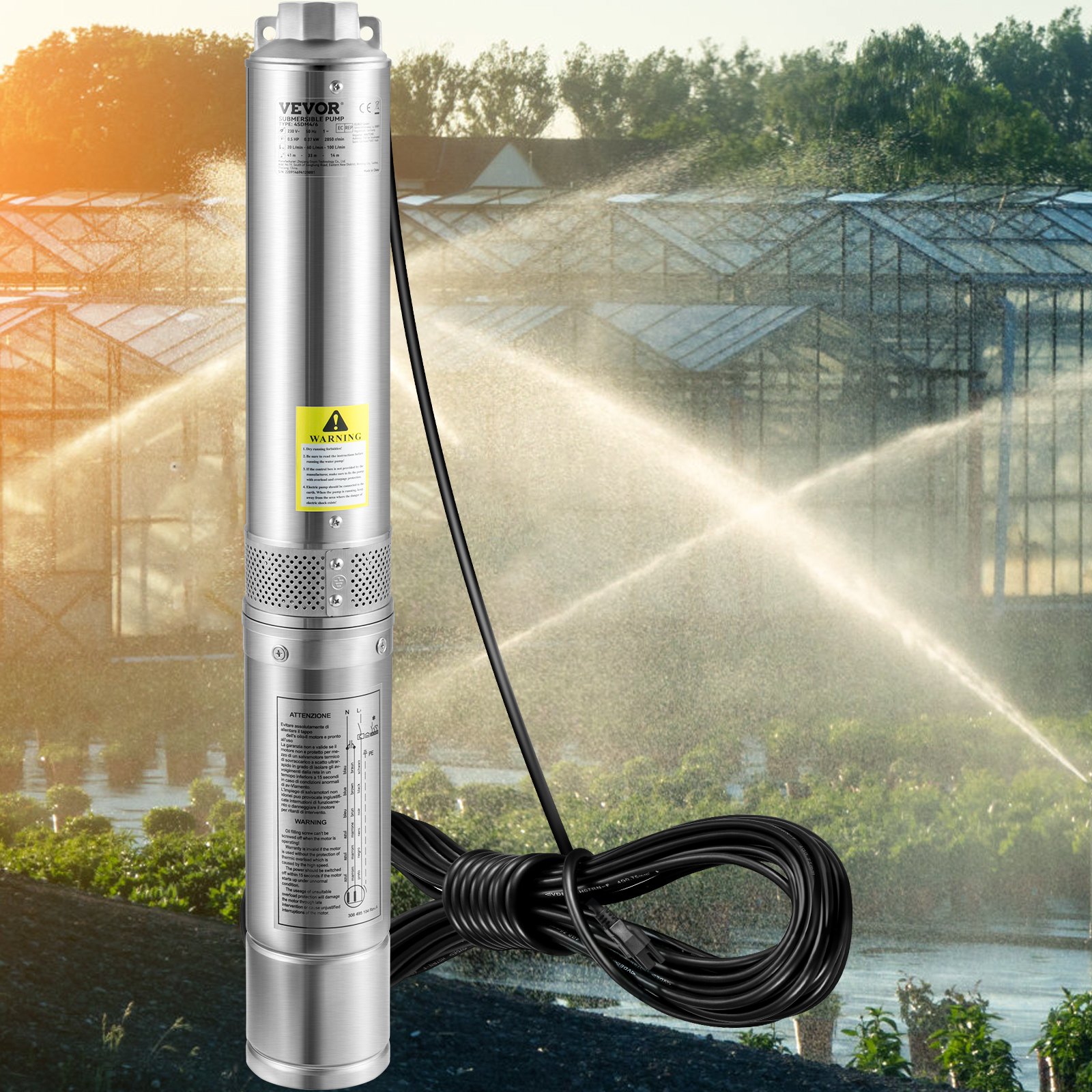 VEVOR Deep Well Submersible Pump, 0.5HP 115V/60Hz, 28gpm Flow 167ft ...