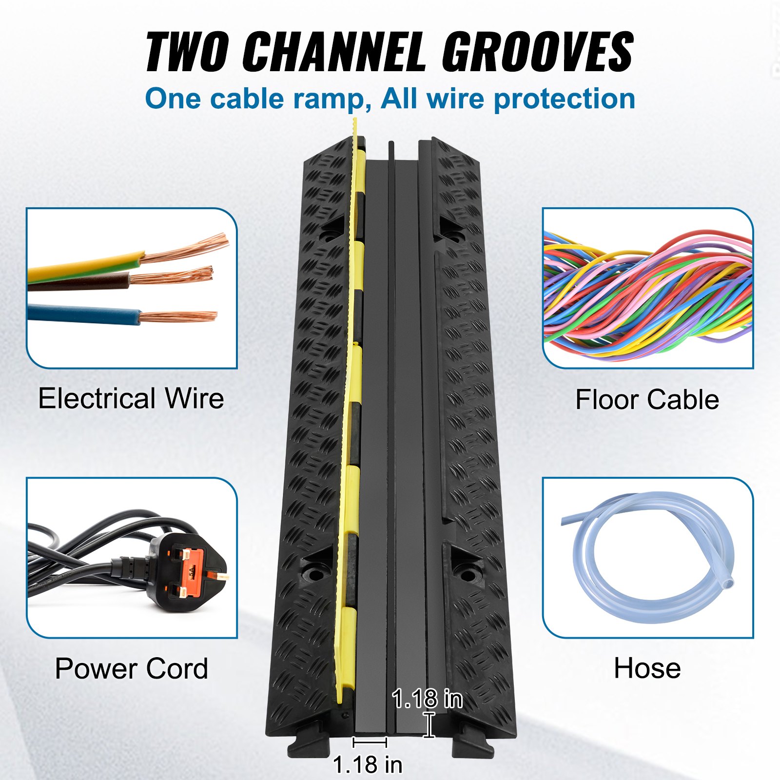 VEVOR VEVOR 3 Pack Rubber Cable Protector Ramp, 2 Channel, 12000 lbs ...