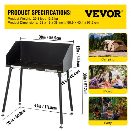 Vevor Camp Table Dutch Oven Cooking Table Carbon Steel 38x18x38in W ...