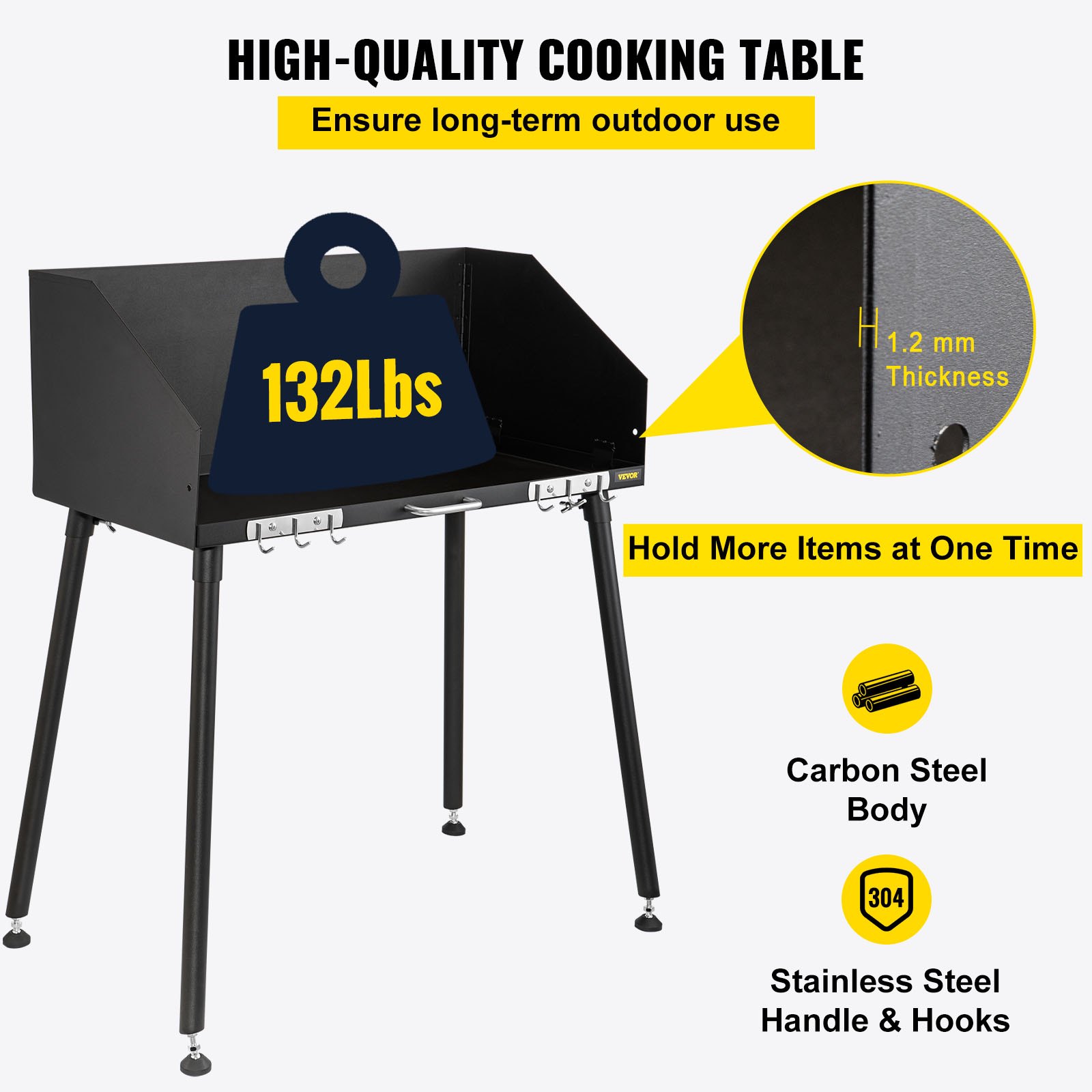 Vevor Camp Table Dutch Oven Cooking Table Carbon Steel 38x18x38in W ...