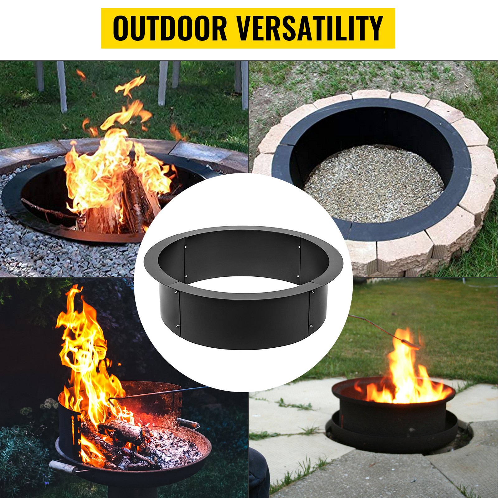 42" Diameter Steel Fire Pit Liner Ring Heavy Duty In-ground | VEVOR US
