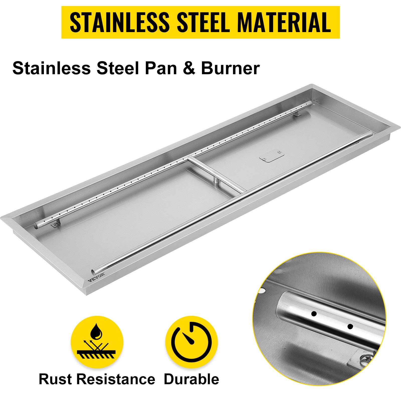 VEVOR Fire Pit Pan,Stainless Steel Linear Trough Fire Pit Pan and ...