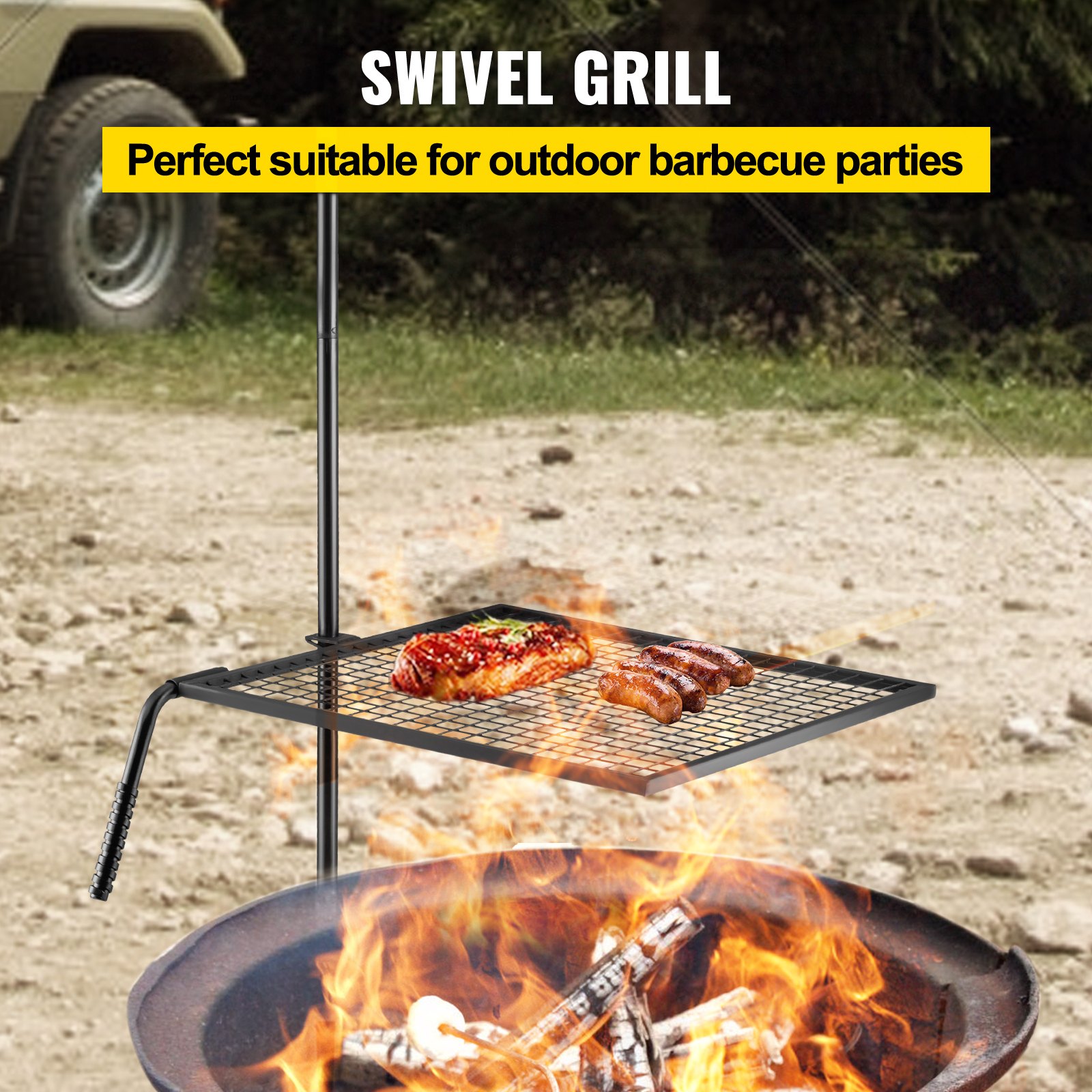 Vevor Campfire Swing Grill Adjustable Swivel Grill Bbq Fire Pit Grate ...