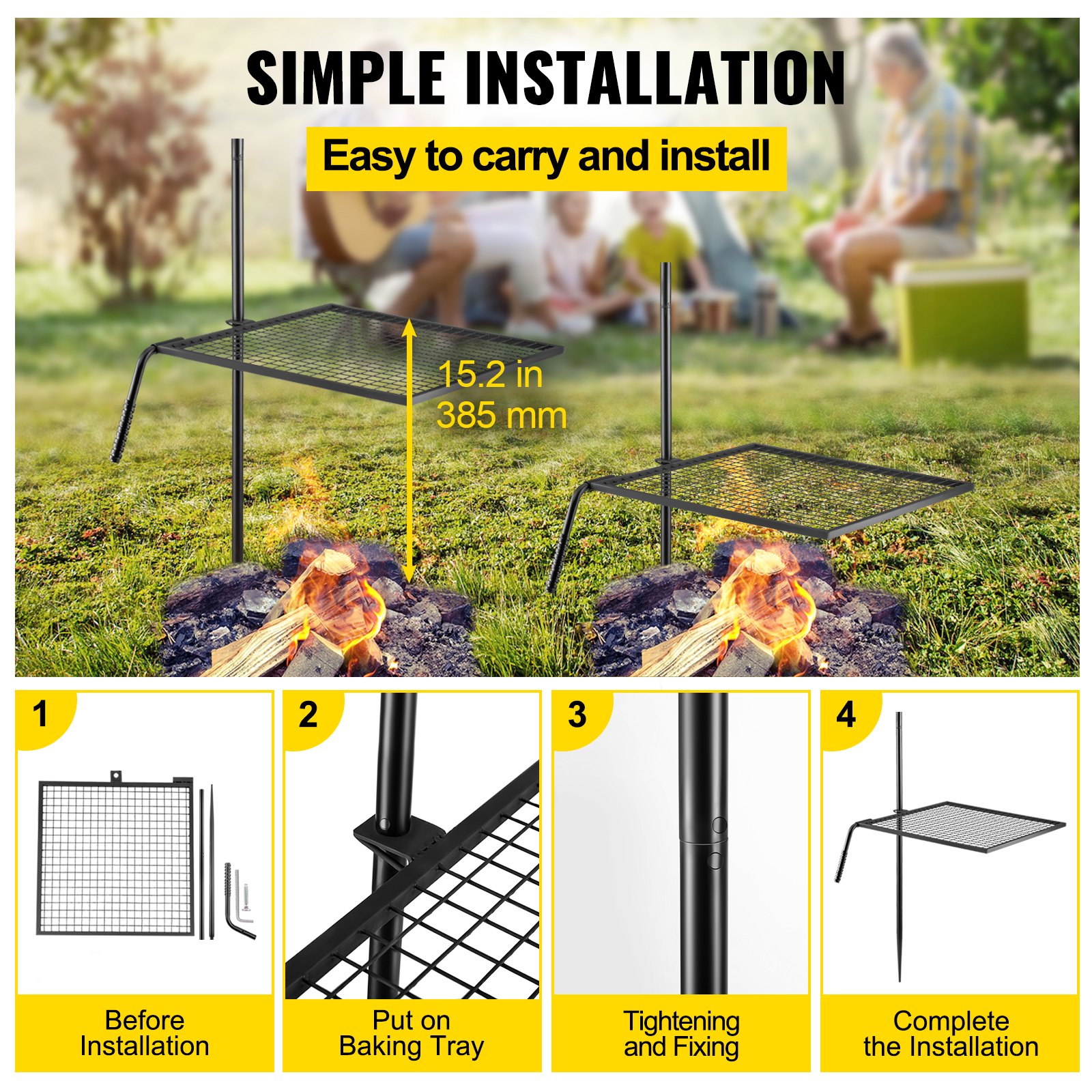 VEVOR Swivel Grill, Heavy Duty Steel Campfire Grill,Single Layer Open ...
