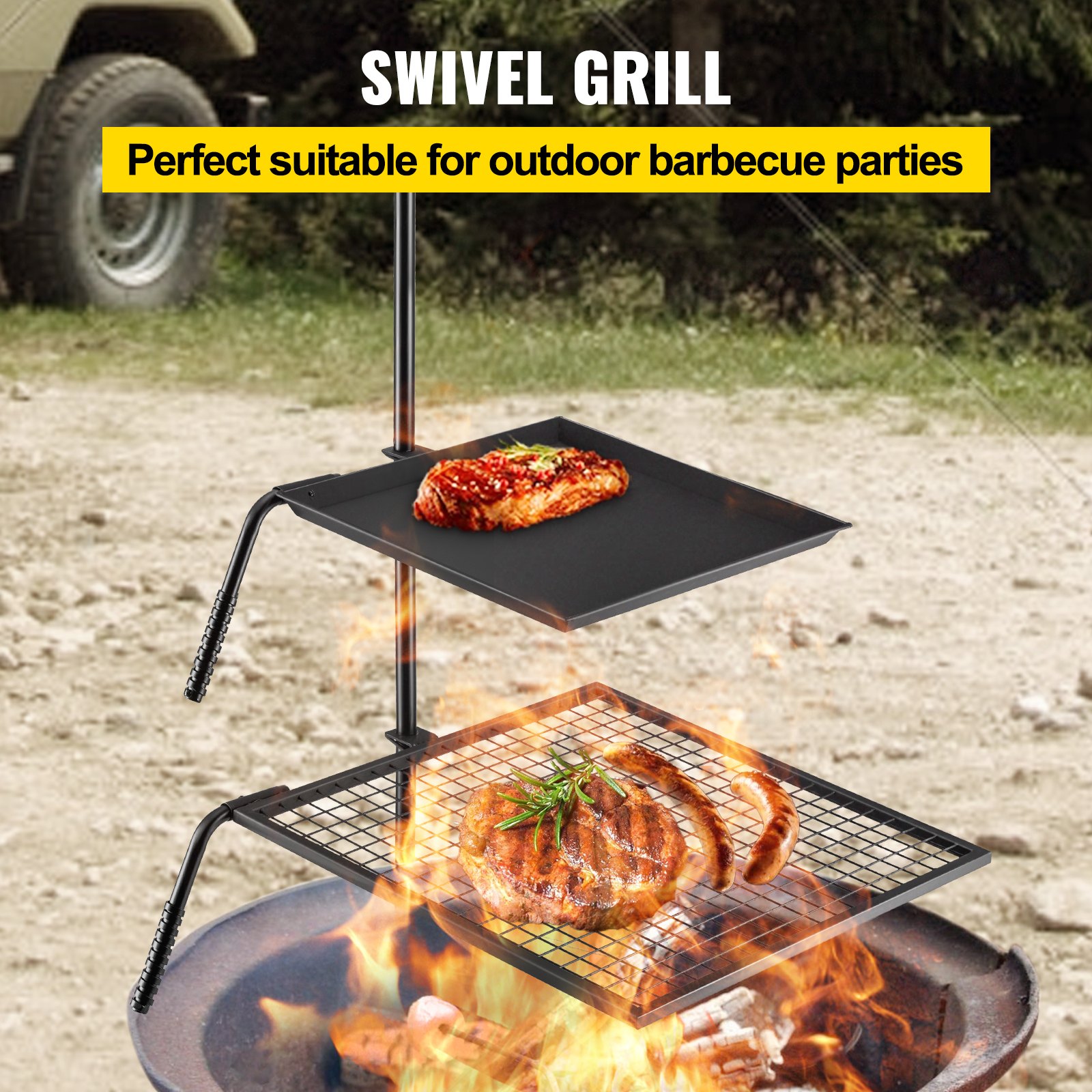 Vevor Swing Grill Campfire Swivel Grill Heavy Duty Over Fire Pit Grate ...