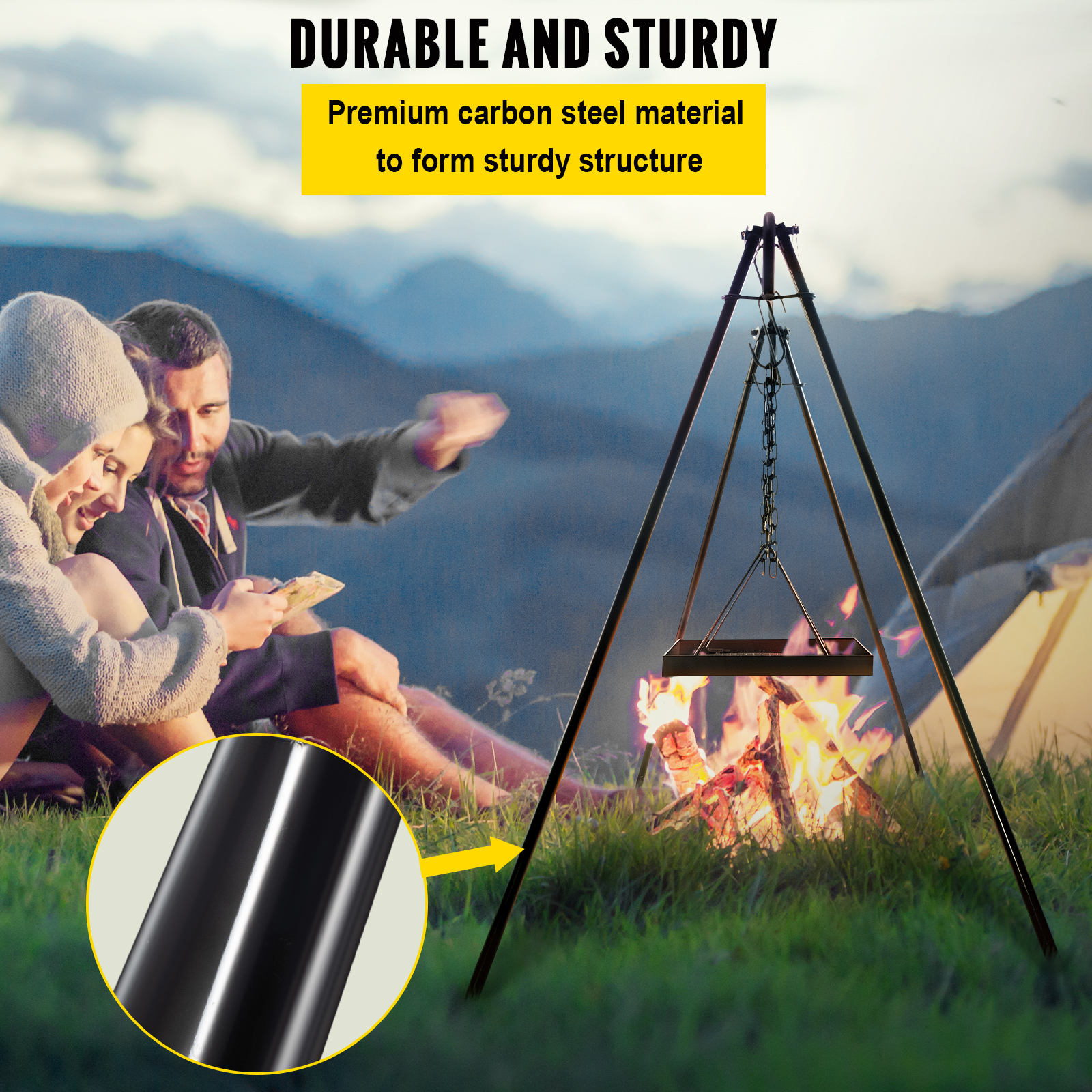 VEVOR Grill Swing, Campfire Cooking Stand 44 Lbs Capacity, Campfire ...
