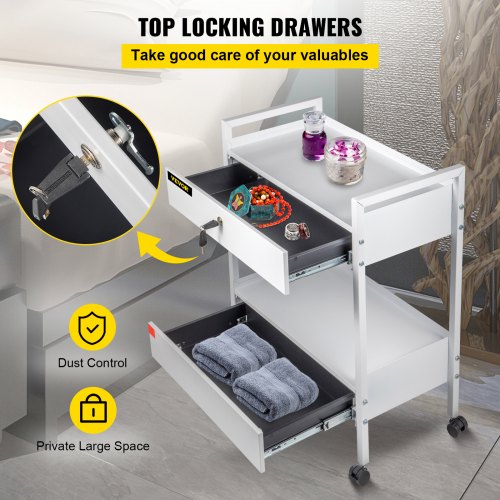 Vevor Trolley Cart Dental Lab Trolley Steel Mobile Rolling Serving Cart ...
