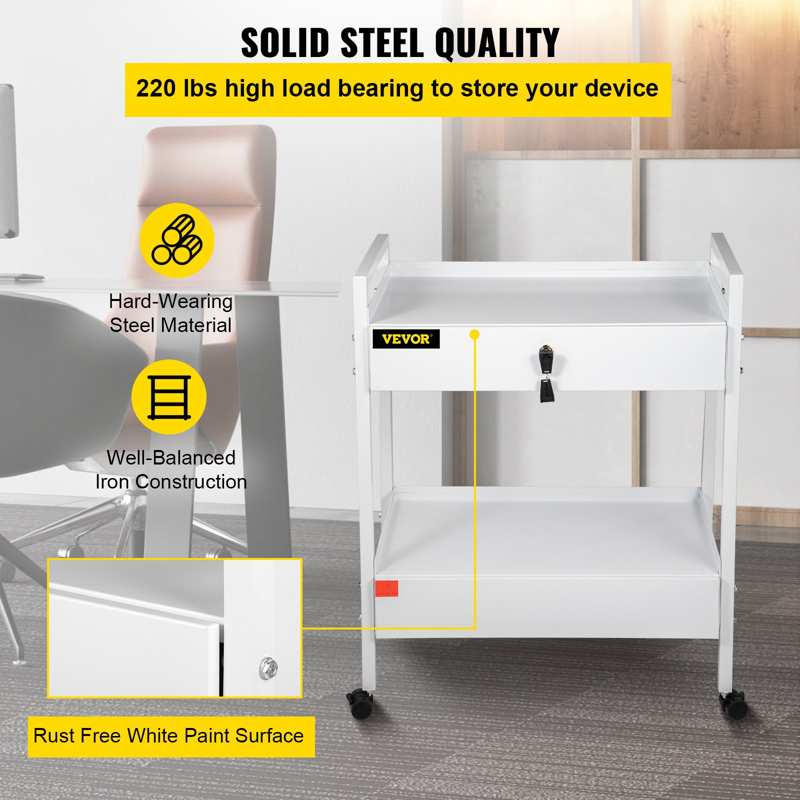 Vevor Trolley Cart Dental Lab Trolley Steel Mobile Rolling Serving Cart ...