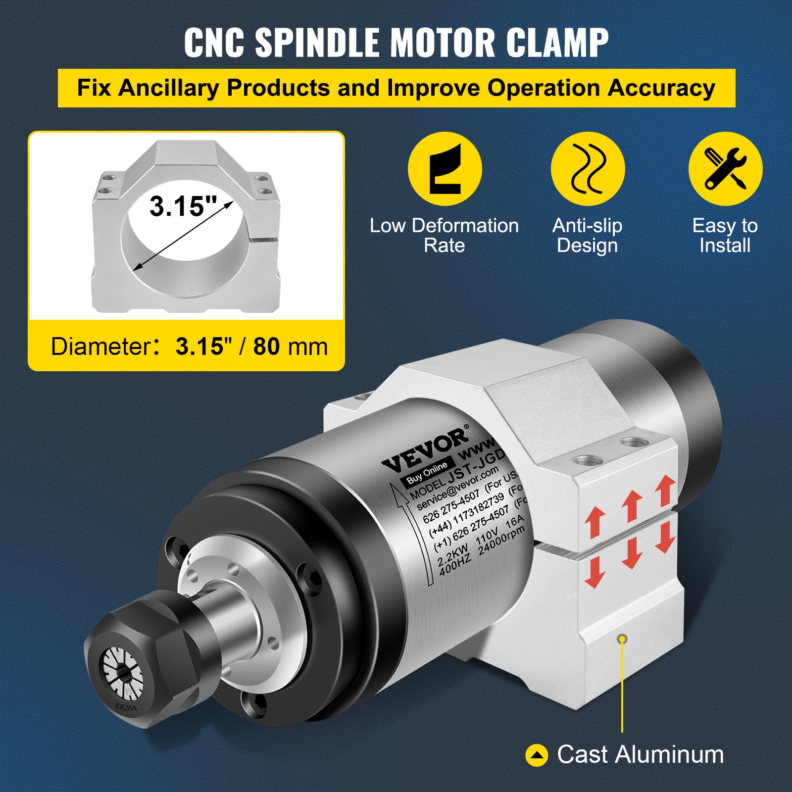 VEVOR VFD CNC Spindle Motor Kits, 2.2KW Water Cooled Spindle Motor W ...
