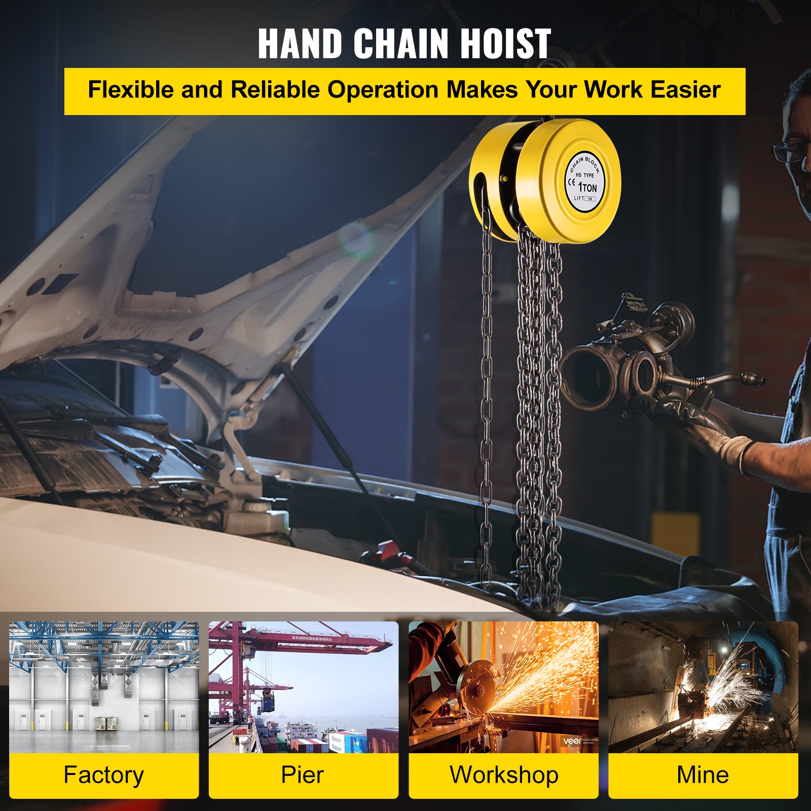 VEVOR Hand Chain Hoist, 2200 lbs /1 Ton Capacity Chain Block, 20ft/6m ...