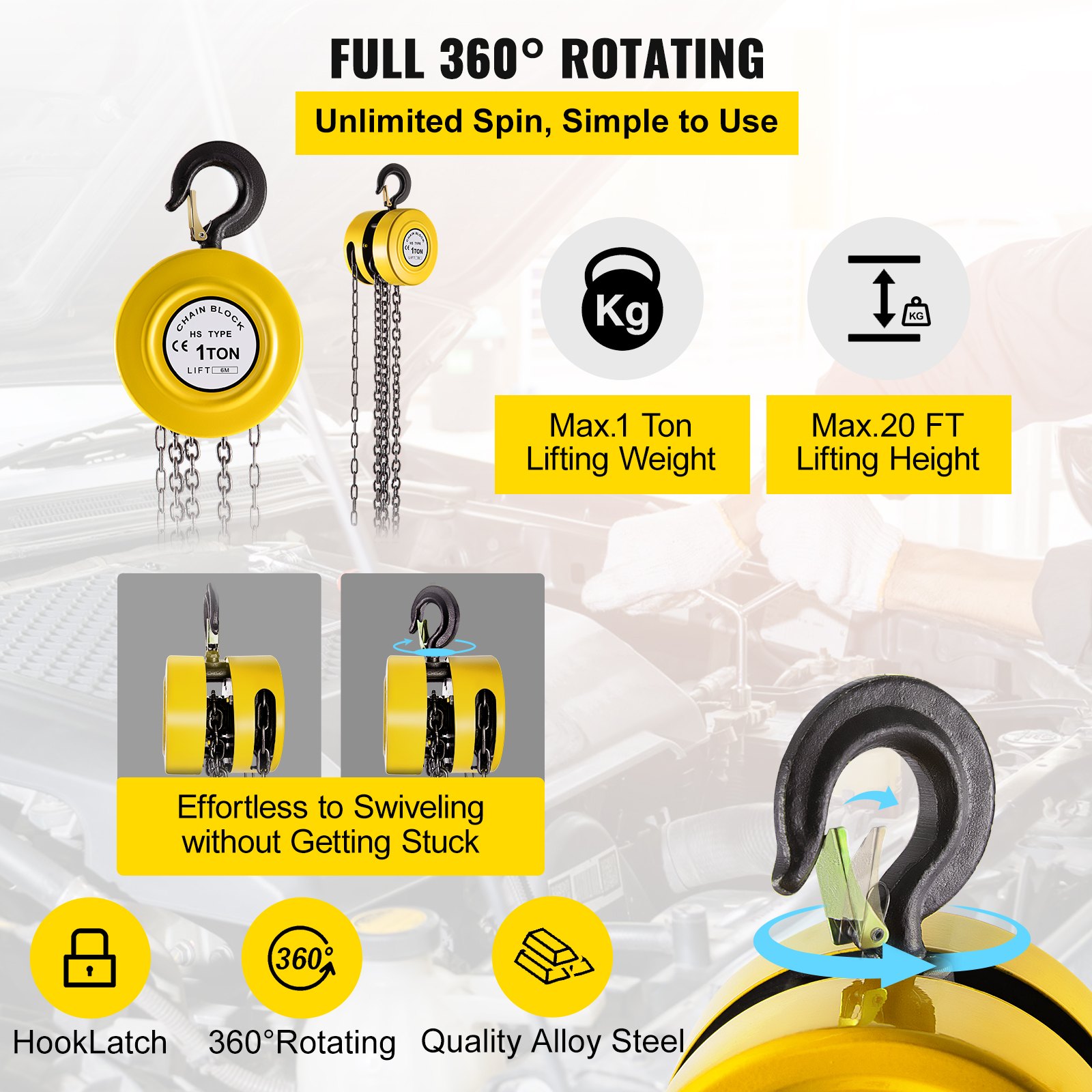 VEVOR Hand Chain Hoist, 2200 lbs /1 Ton Capacity Chain Block, 20ft/6m ...