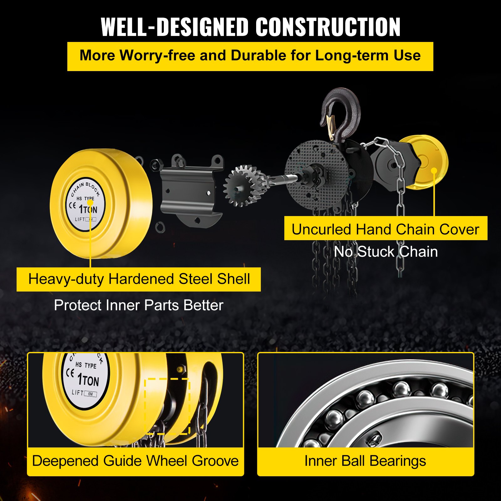 VEVOR Hand Chain Hoist, 2200 lbs /1 Ton Capacity Chain Block, 20ft/6m ...
