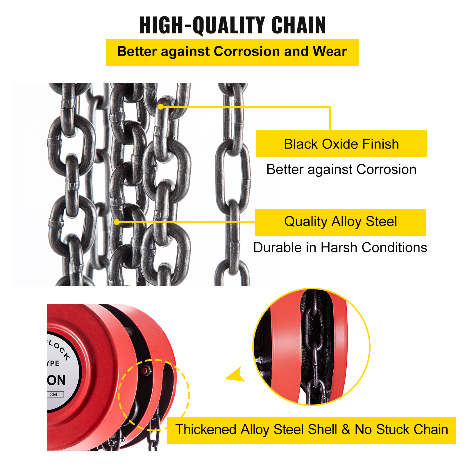 VEVOR Hand Chain Hoist, 6600 lbs /3 Ton Capacity Chain Block, 10ft/3m ...