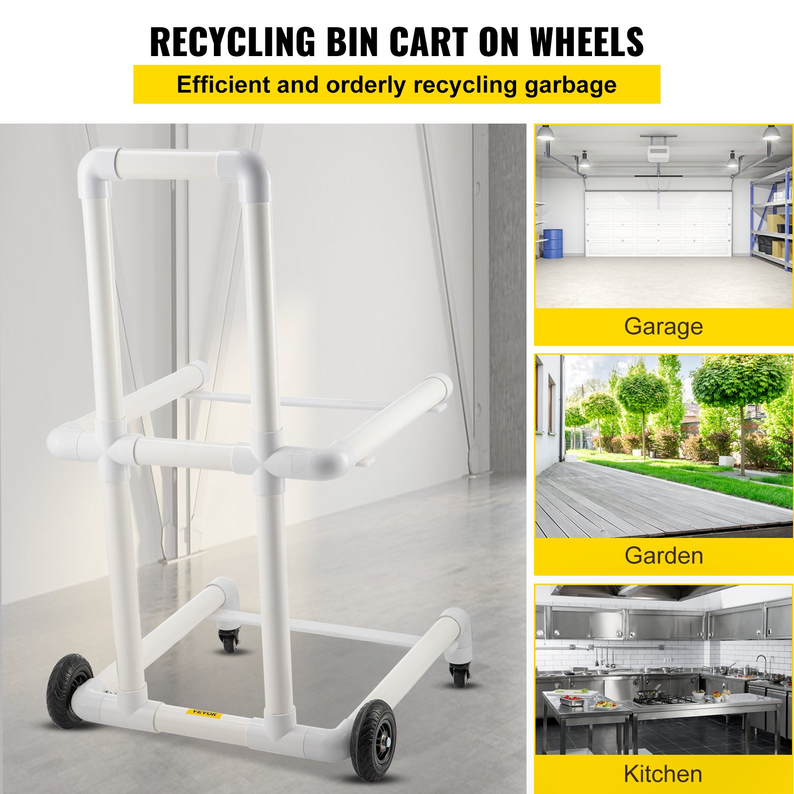 VEVOR Recycling Cart Plastic Recycle Cart 22x15 In for Recycle Bins 4 ...