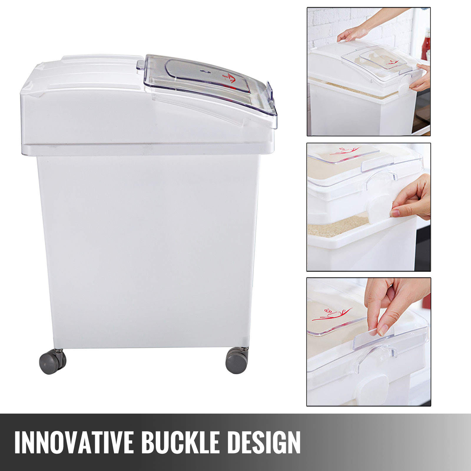 2 Packs Dry Ingredient 6.6 Gal Storage Bin Scoop Caster Commercial ...