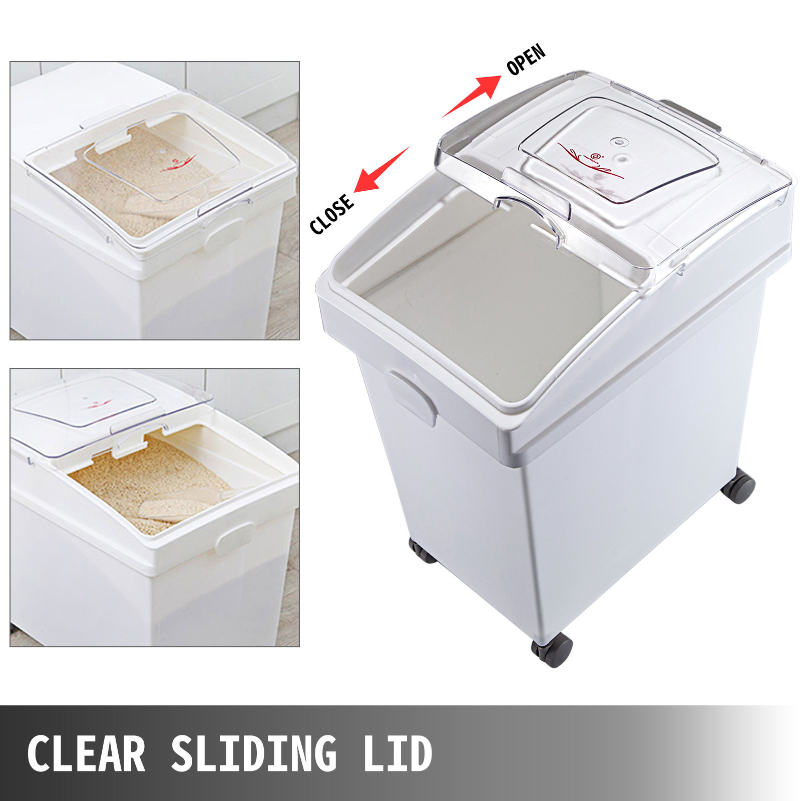 2 Packs Dry Ingredient 6.6 Gal Storage Bin Scoop Caster Commercial ...