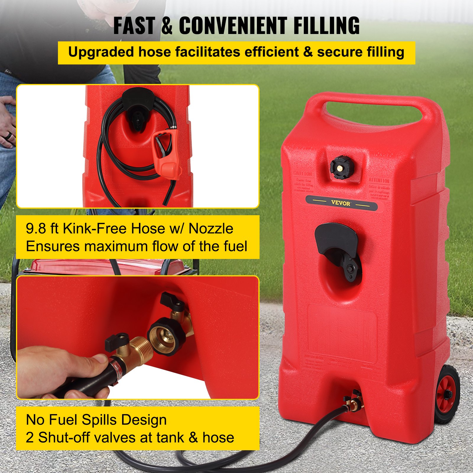 VEVOR Fuel Caddy Portable Fuel Storage Tank 14 Gallon On-Wheels with ...