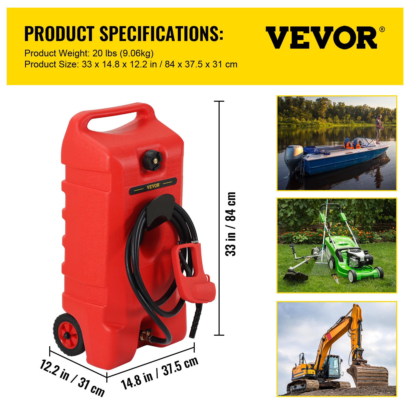 VEVOR Fuel Caddy Portable Fuel Storage Tank 14 Gallon On-Wheels with ...