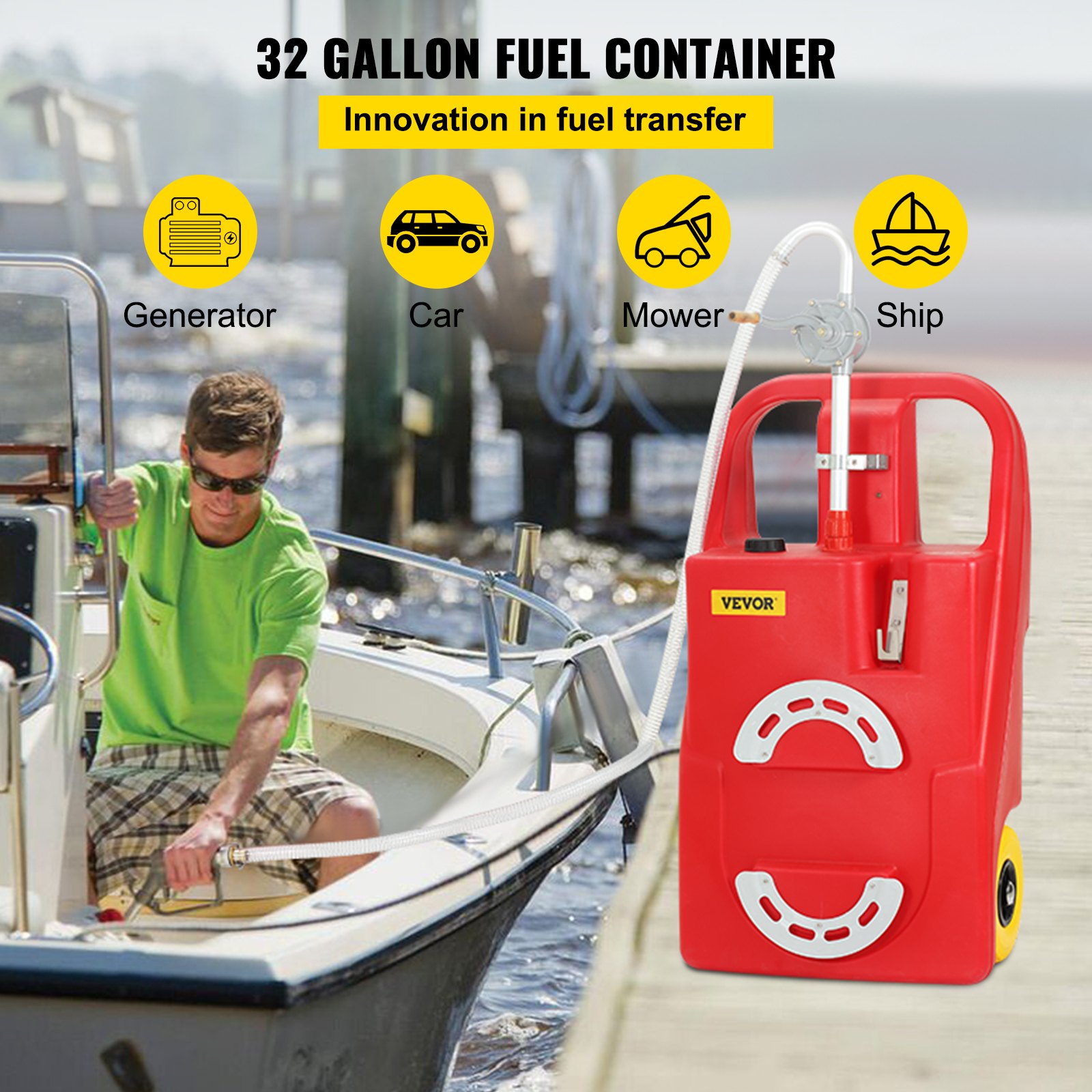 VEVOR Fuel Caddy 32 Gallon Portable Gas Diesel Tank On-Wheels with ...