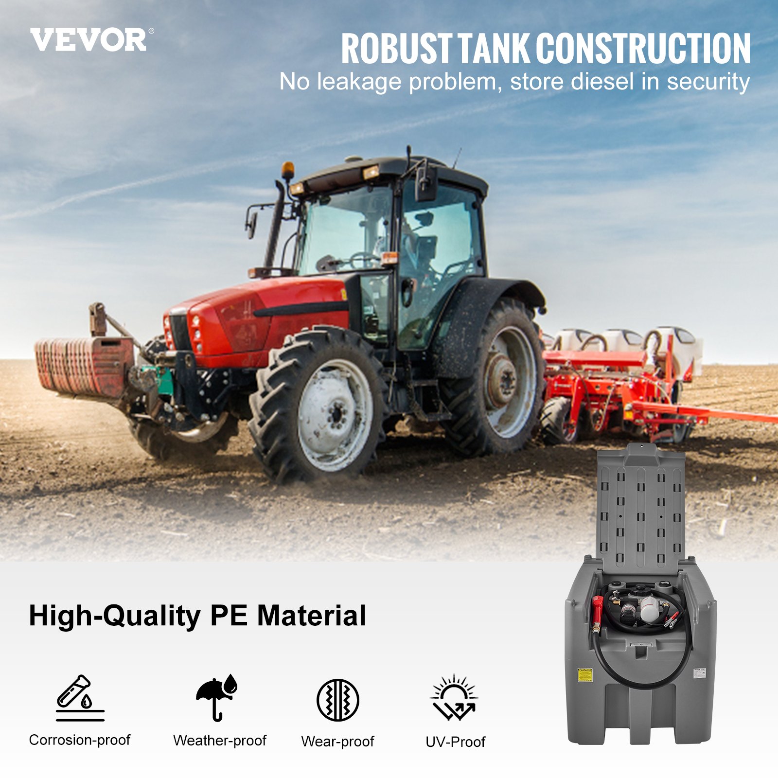 VEVOR Portable Diesel Tank, 116 Gallon Capacity & 10 GPM Flow Rate ...
