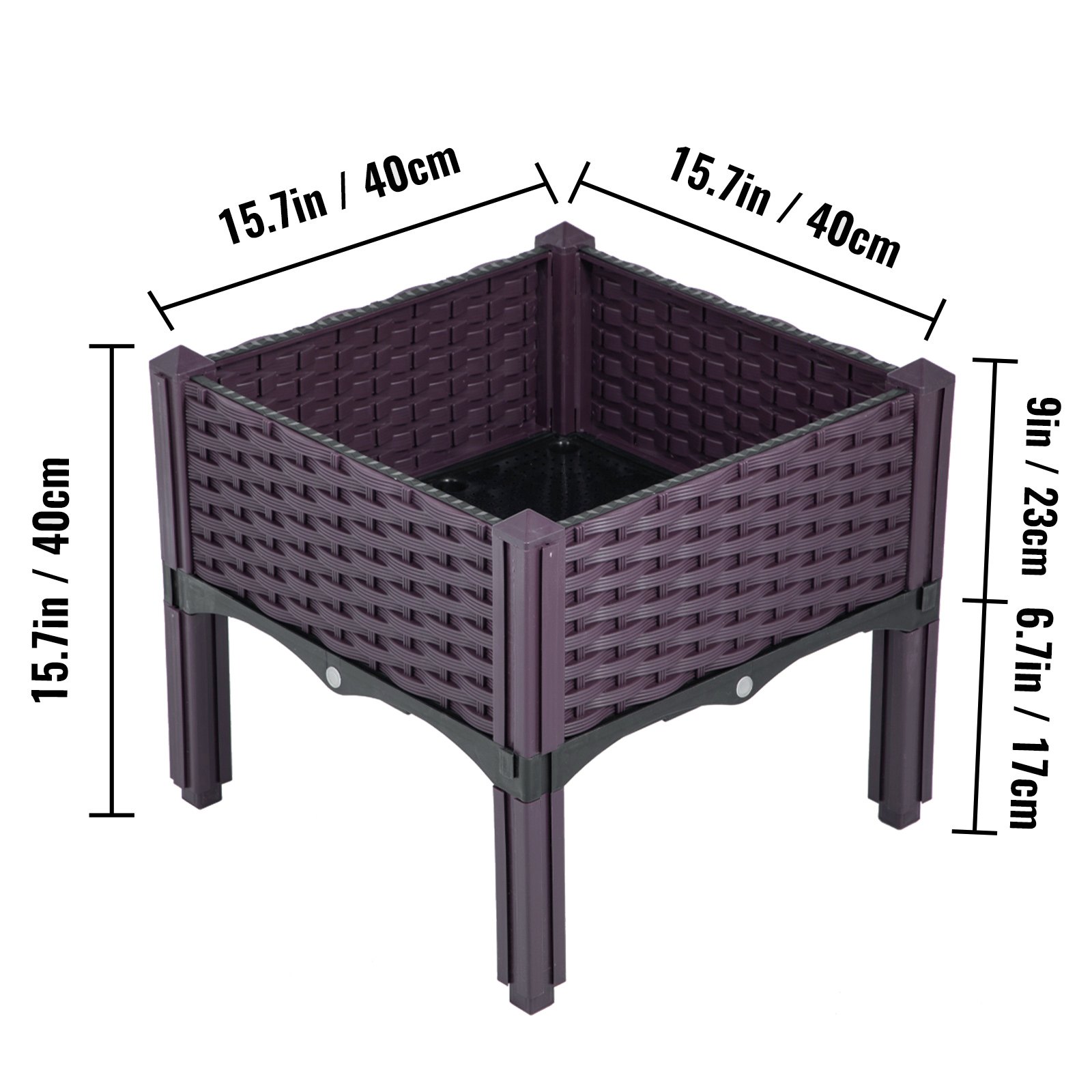 VEVOR Plastic Raised Garden Bed, 15.7H Flower Box Kit, Brown Rattan ...