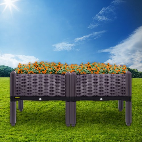 VEVOR Plastic Raised Garden Bed, 2 Pcs Plastic Planter Grow Box, 15.7 ...
