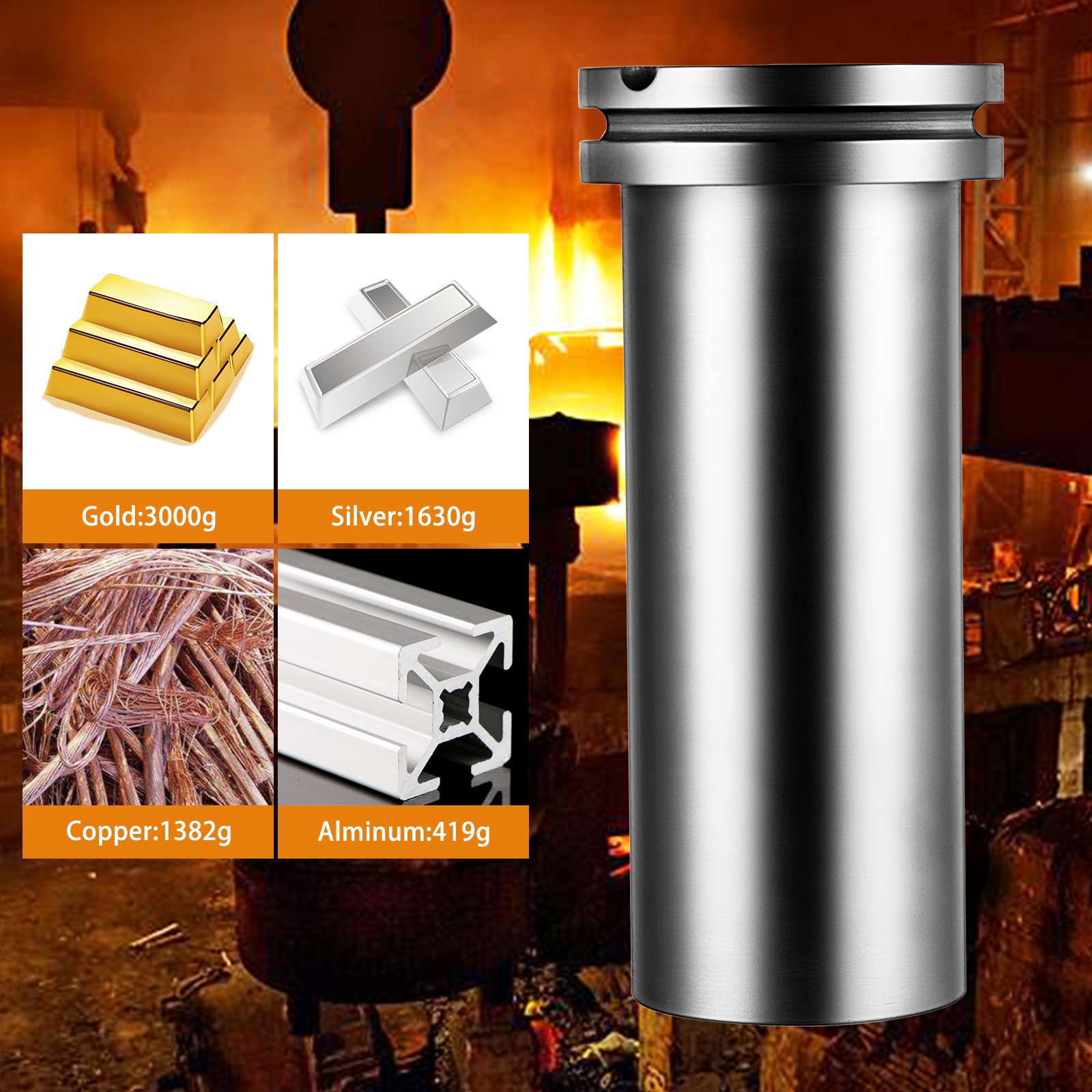 VEVOR High Purity Graphite Crucible, 3 kg Graphite Furnace, Double Ring ...