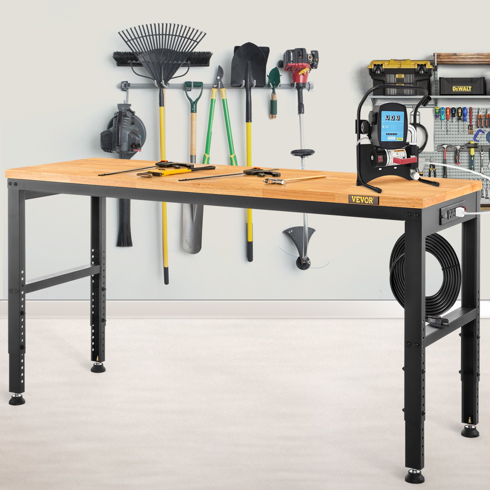 VEVOR Workbench Adjustable Height, 48" L X 20" W X 38.1" H Garage Table ...