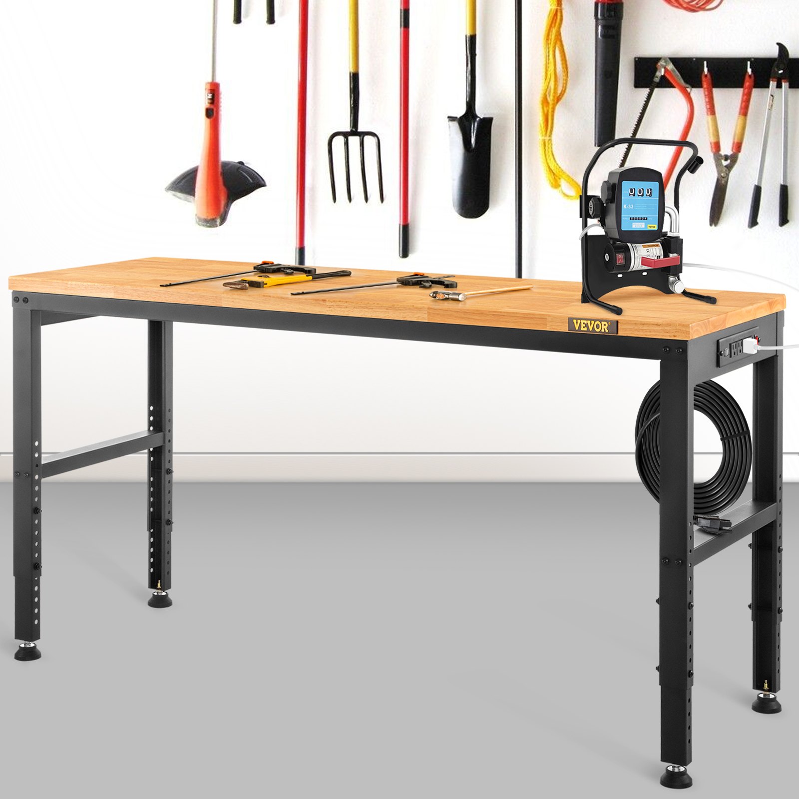 VEVOR Workbench Adjustable Height, 53" L X 18" W X 38.3" H Garage Table ...