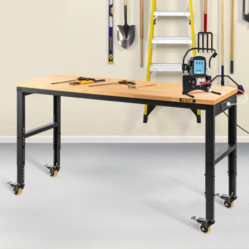 VEVOR Workbench Adjustable Height, 61"x 20" Garage Table with 31.3 ...