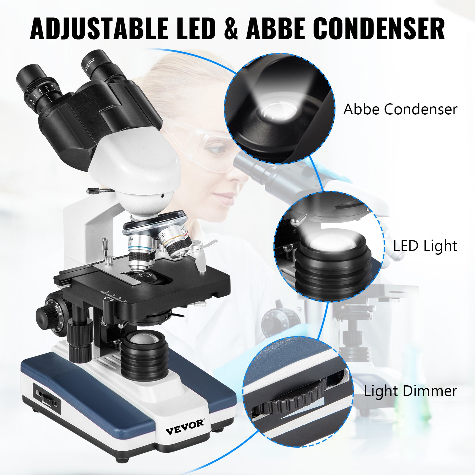 Vevor Binocular Compound Microscope Digital Compound Microscope 40x ...