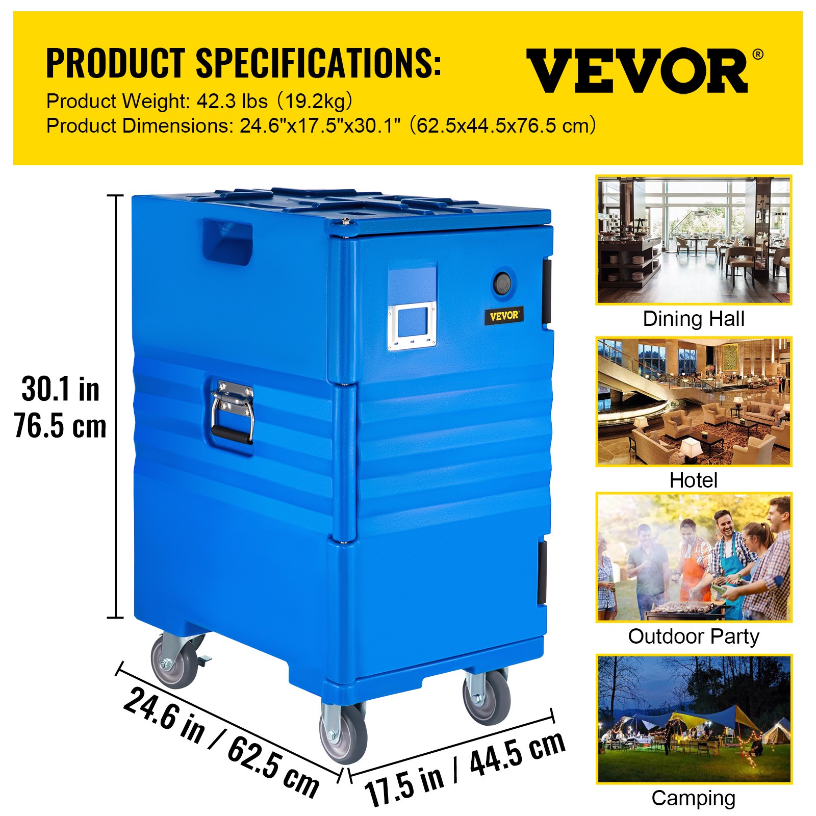 VEVOR Insulated Food Pan Carrier Front Load Catering Box w/ Wheels 109 ...