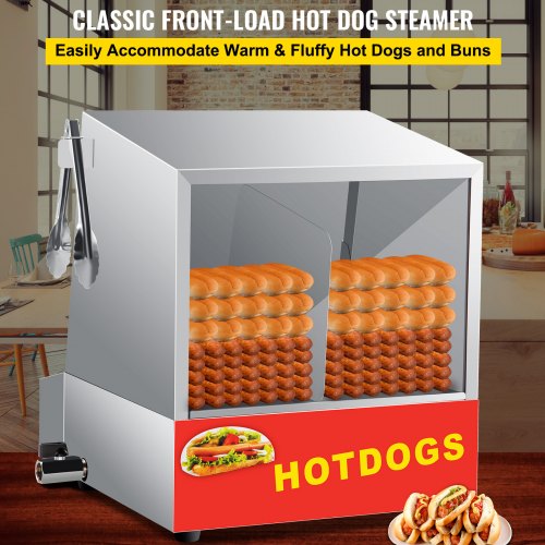 VEVOR Hot Dog Steamer, Classic Hot Dog Hut Steamer for 96 Hot Dogs & 30 ...