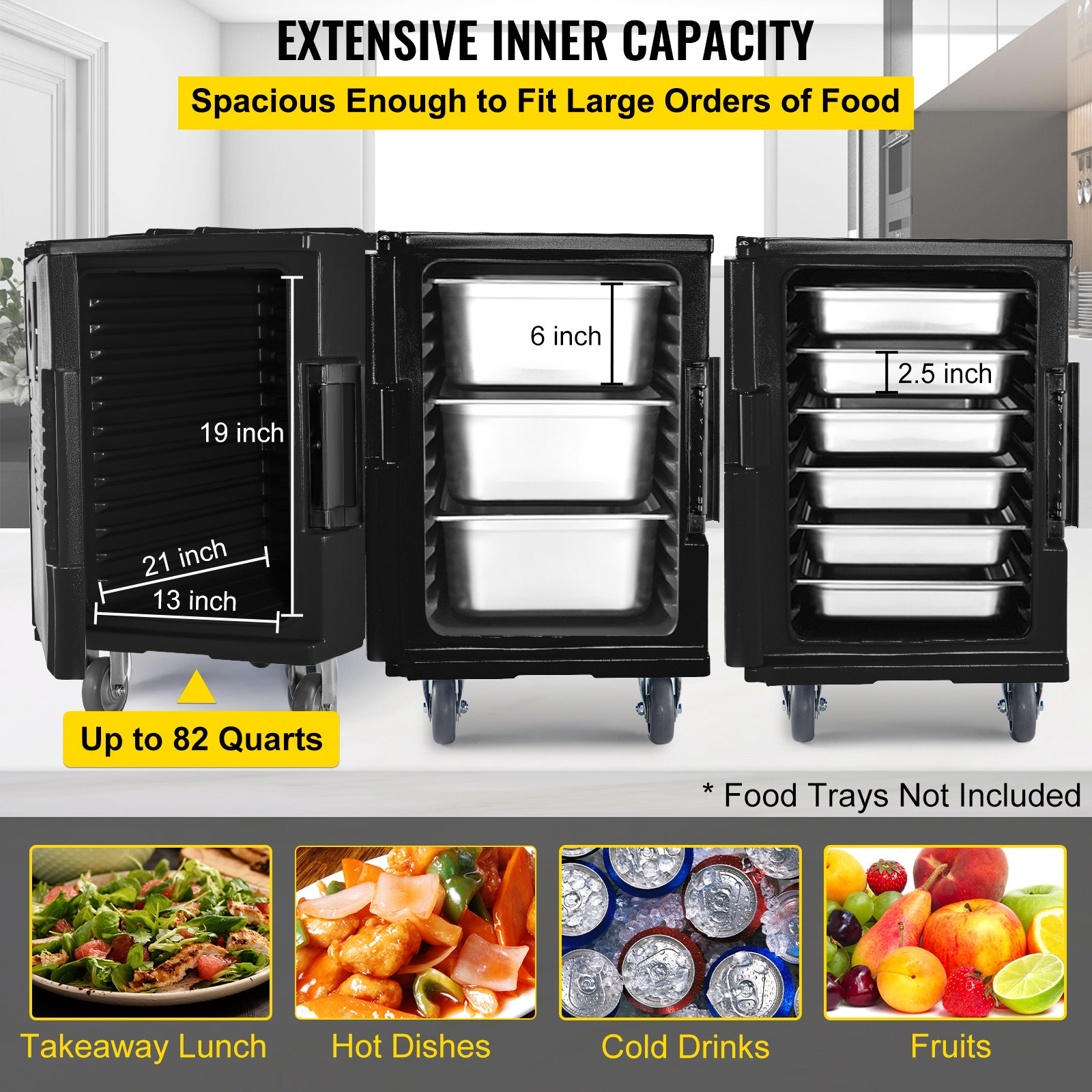 VEVOR Insulated Food Pan Carrier, 82 Qt Hot Box for Catering, LLDPE ...