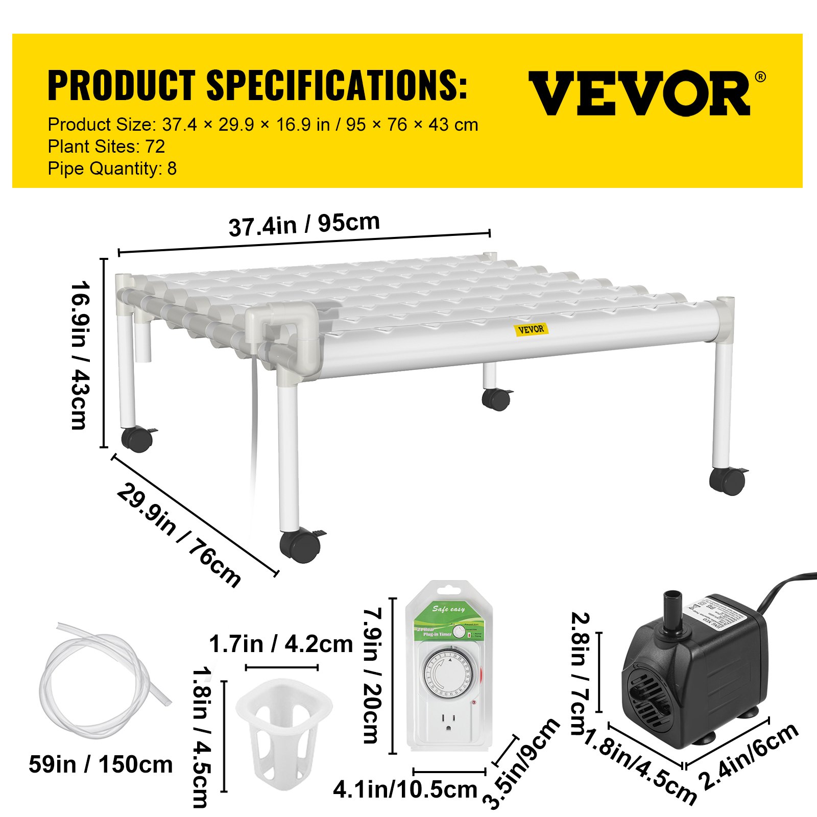 VEVOR Hydroponic Grow Kit Hydroponics System 72 Plant Sites 1 Layer 8 ...