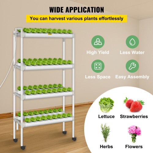 VEVOR Hydroponics Growing System, 72 Sites 8 Pipes Hydroponic System, 4 ...