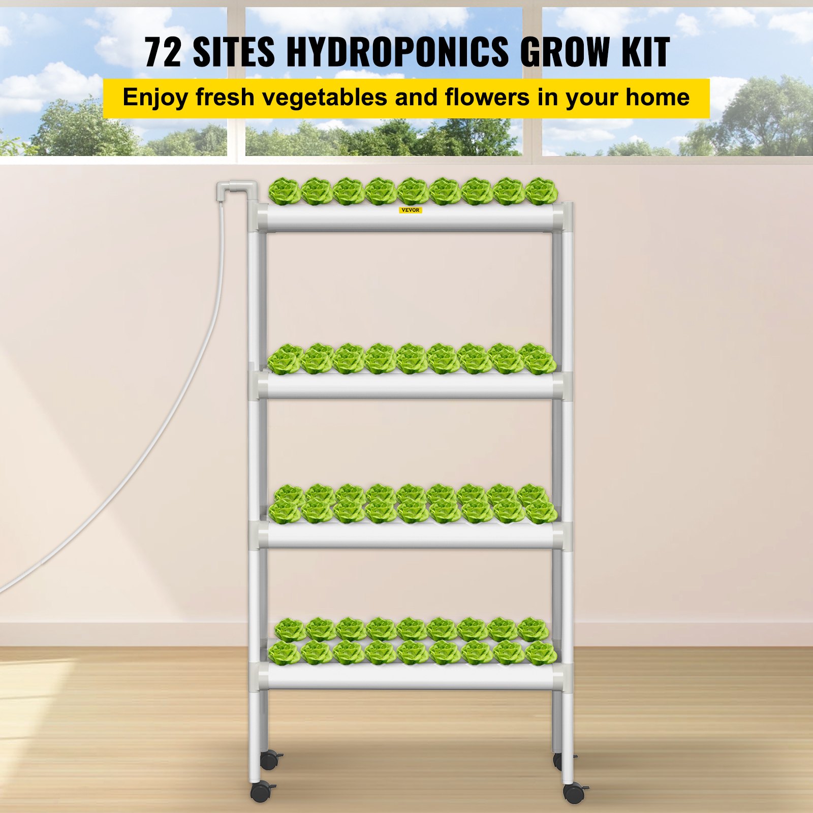 VEVOR Hydroponics Growing System, 72 Sites 8 Pipes Hydroponic System, 4 ...