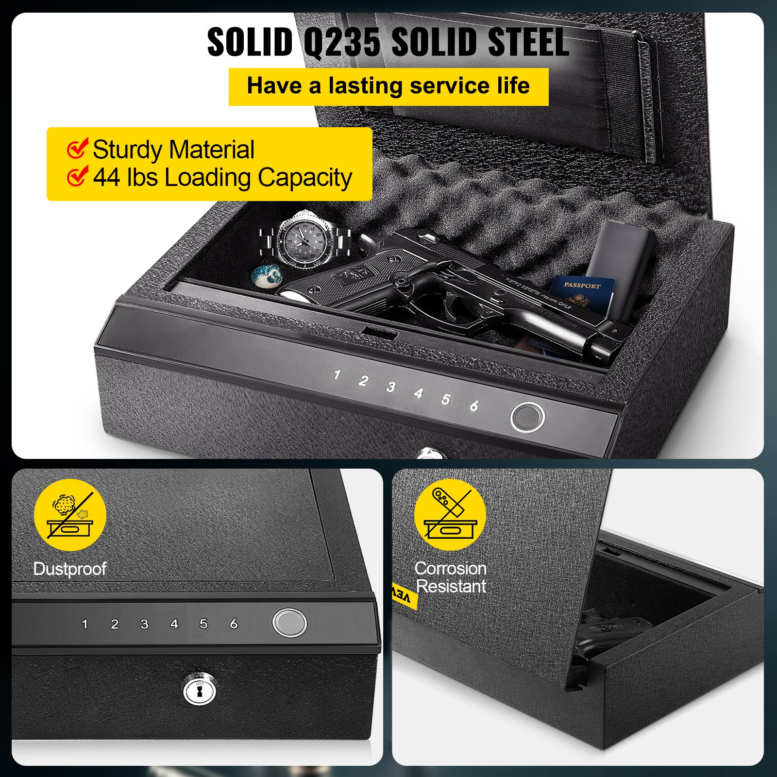 VEVOR Gun Safe, Q235 Steel Pistol Safe, 3-Way Quick Access Firearm Case ...