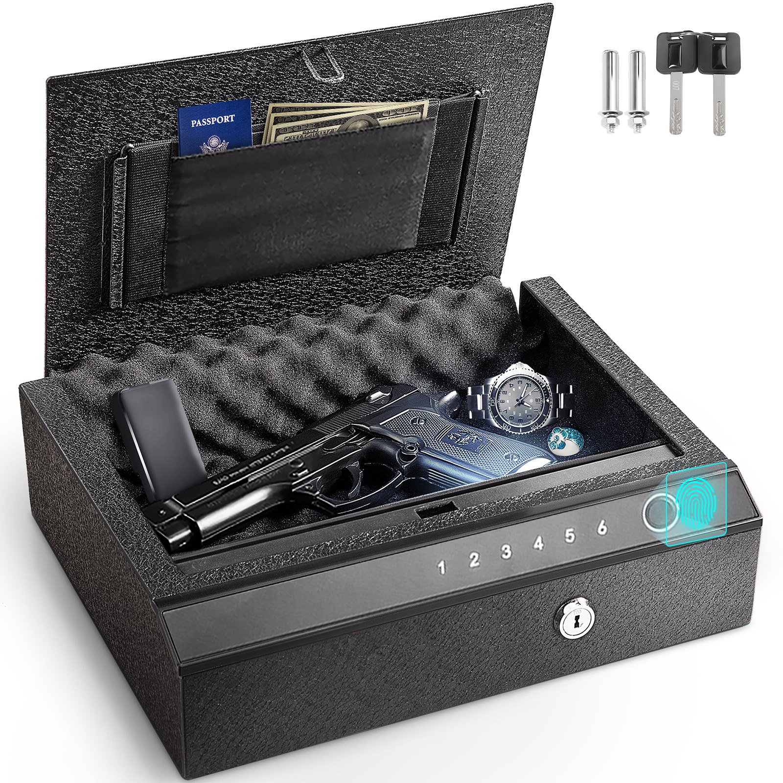 VEVOR Gun Safe, Q235 Steel Pistol Safe, 3-Way Quick Access Firearm Case ...