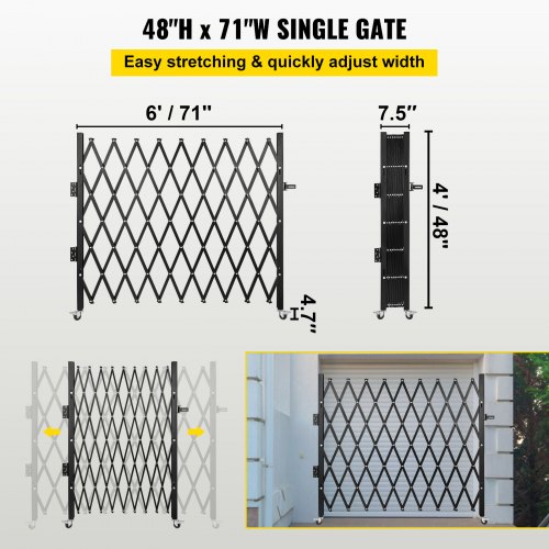 VEVOR Single Folding Security Gate, 48" H x 71" W Folding Door Gate ...