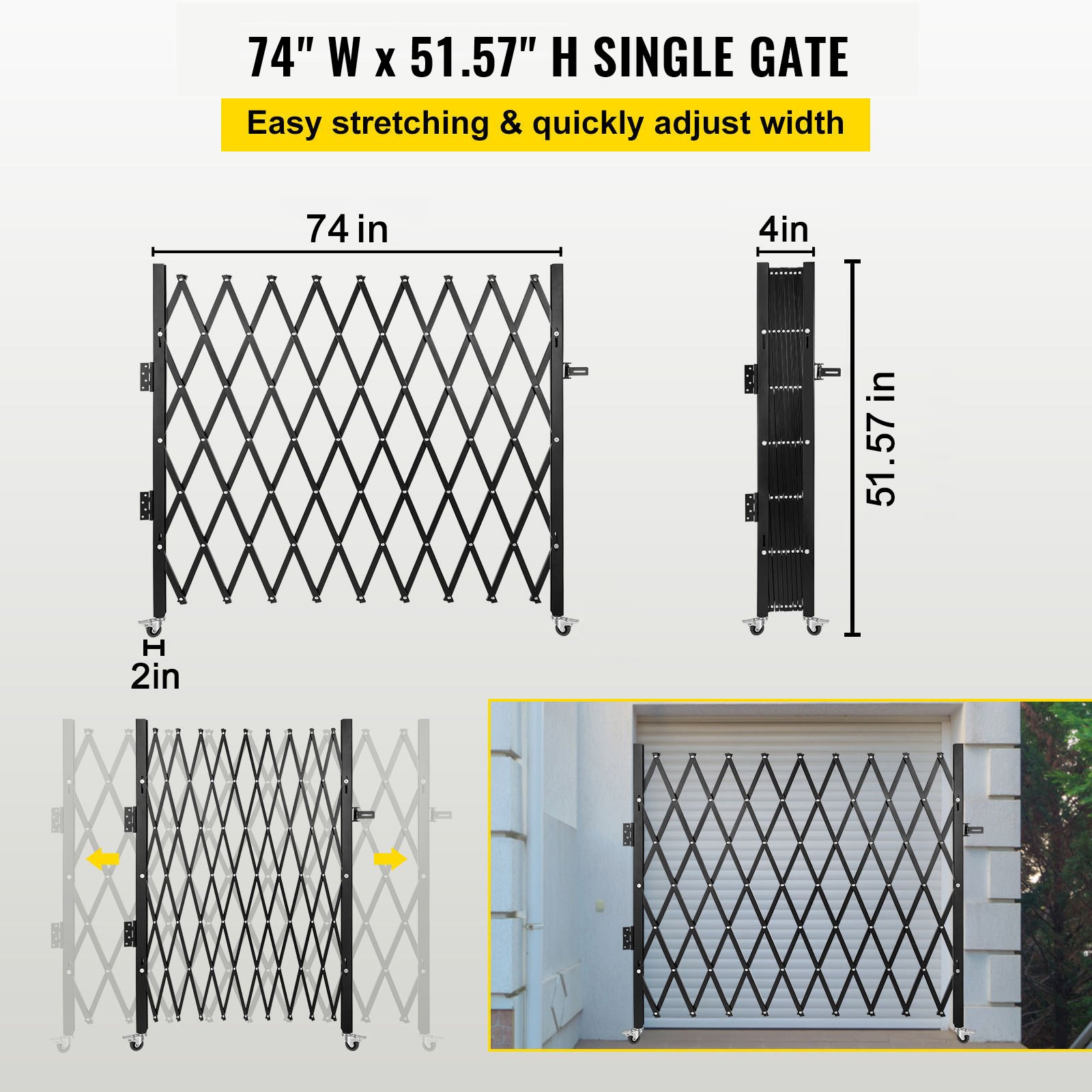 VEVOR Single Folding Security Gate, 71" W x 48" H Folding Door Gate ...