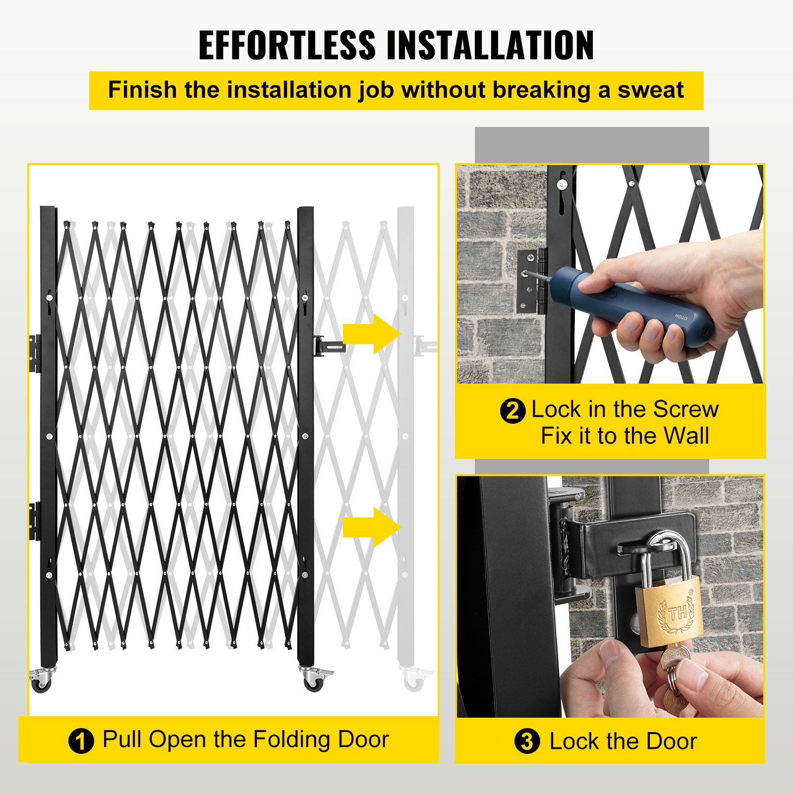 VEVOR Single Folding Security Gate, 71" W x 48" H Folding Door Gate ...