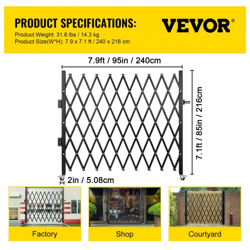 VEVOR Single Folding Security Gate, 6-1/2' H x 7-1/2' W Folding Door ...